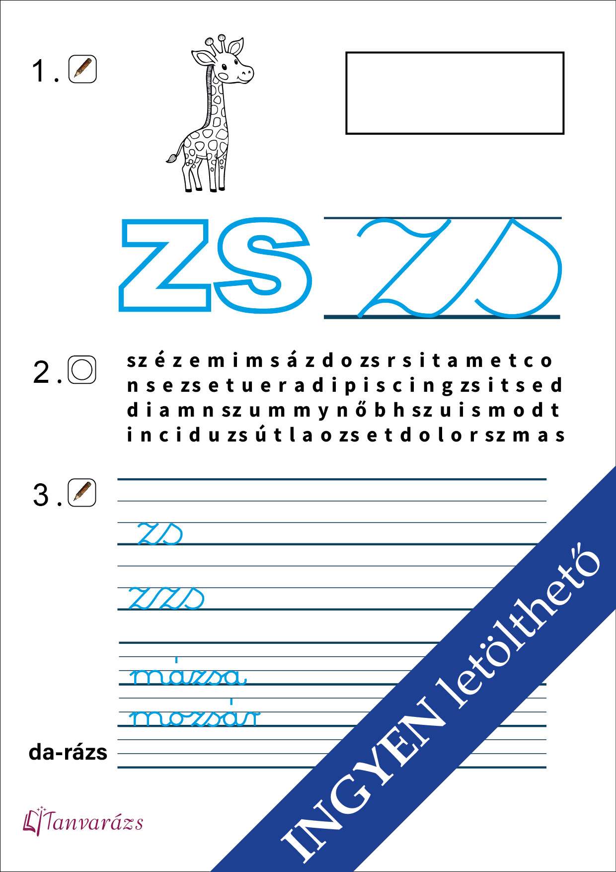 Játékos zs betű írás gyakorló feladatlap gyerekeknek - Tanvarázs