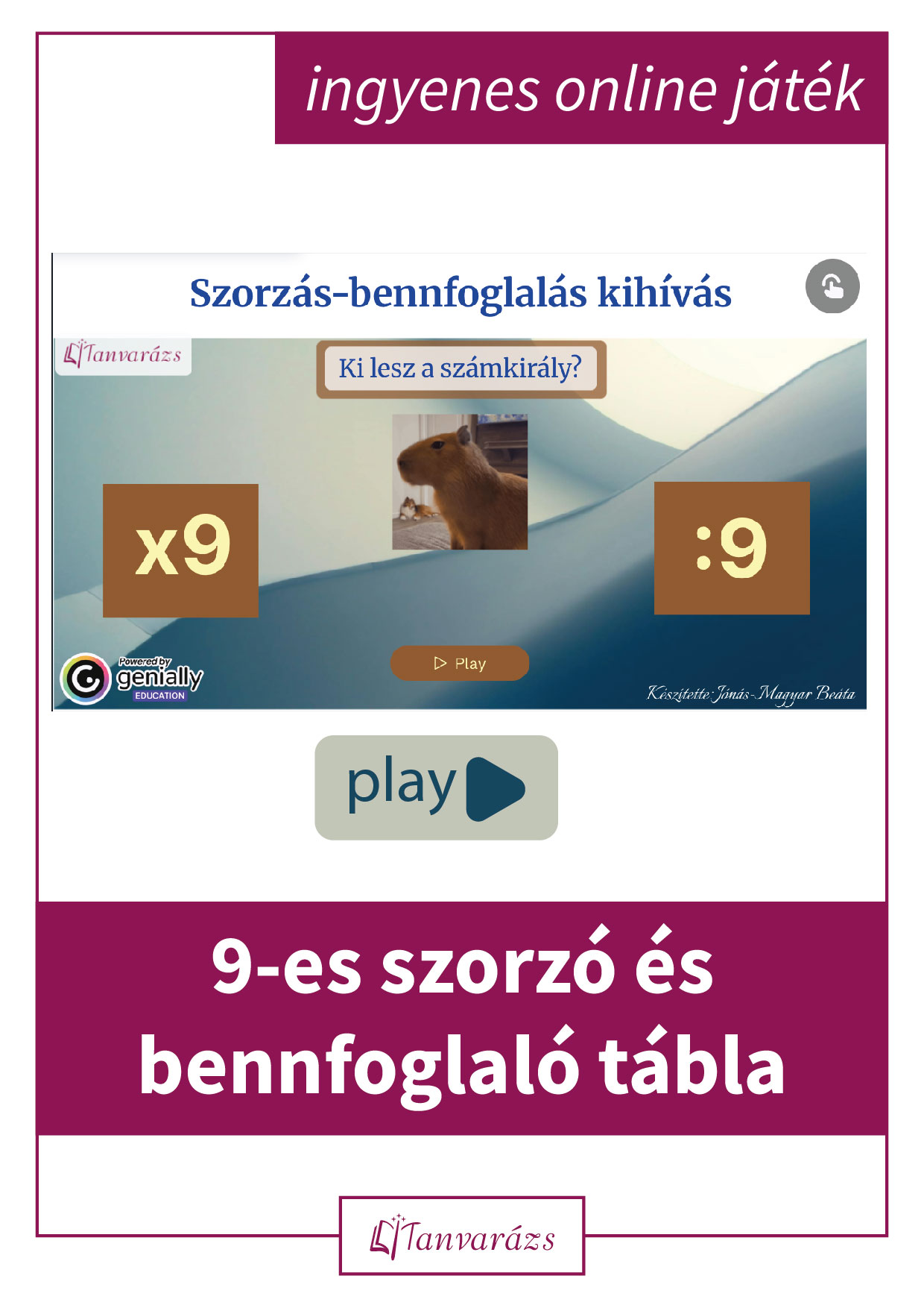 Szorzótábla letölthető, kivágható: Játékos tanulás