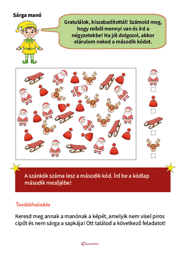 Mikulás manói – Nyomtatható szabadulós játék - Tanvarázs